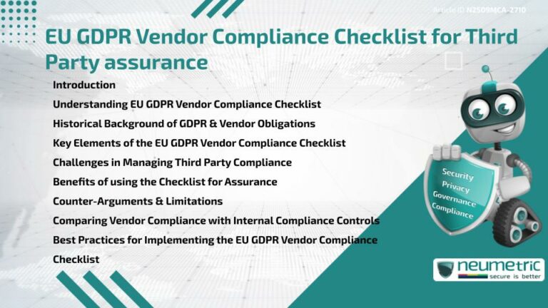 EU GDPR Vendor Compliance Checklist for Third Party assurance